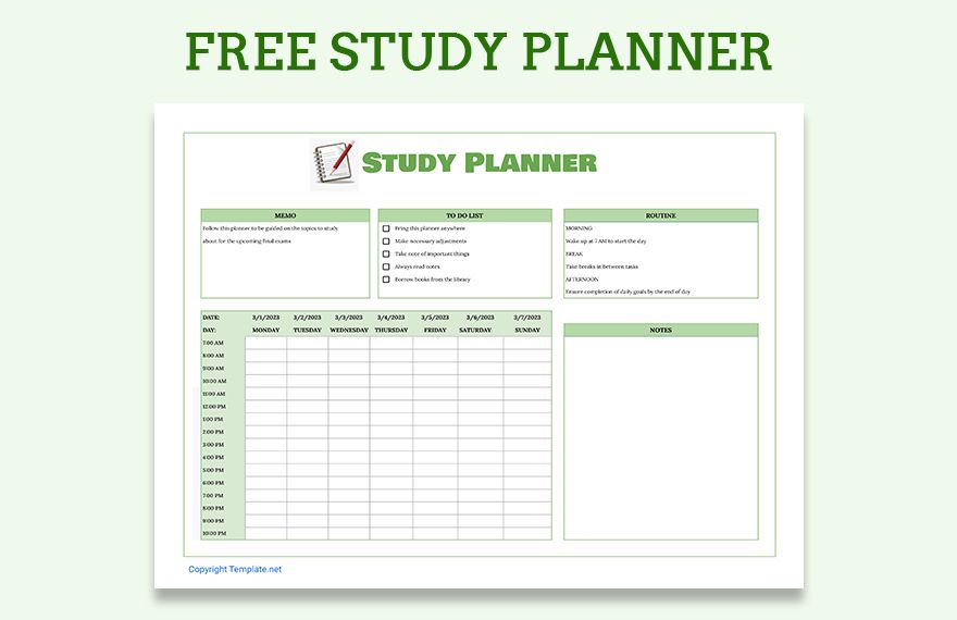 Free Study Planner Download In Excel Google Sheets Template