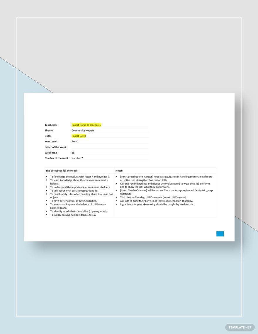 Preschool Lesson Plan Template Google Docs Word Apple Pages 