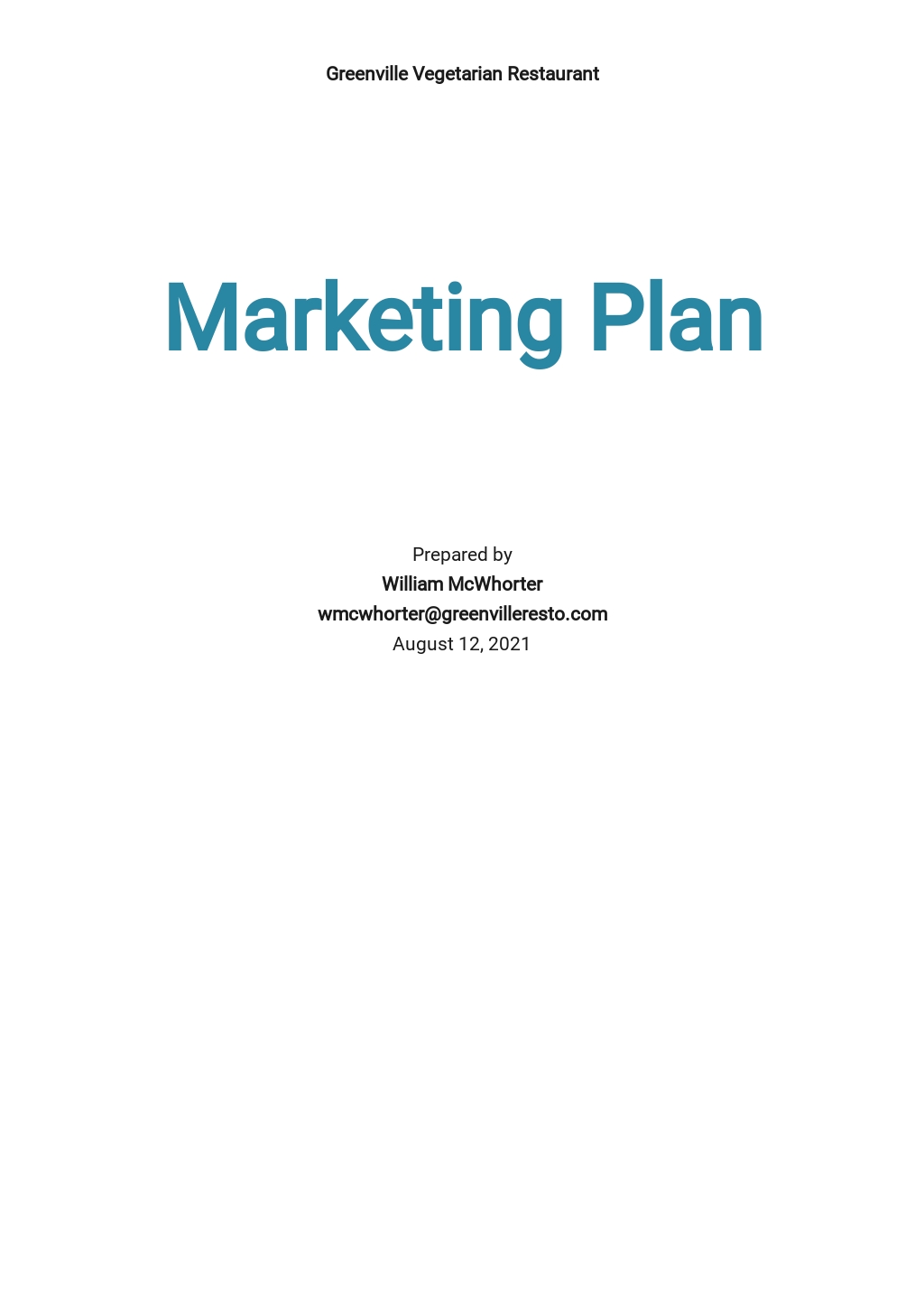 Restaurant Marketing Plan Template