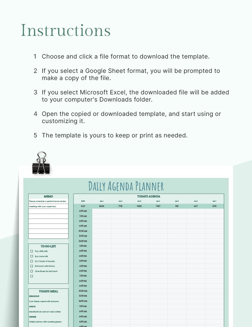 Daily Agenda Planner - Google Sheets, Excel | Template.net