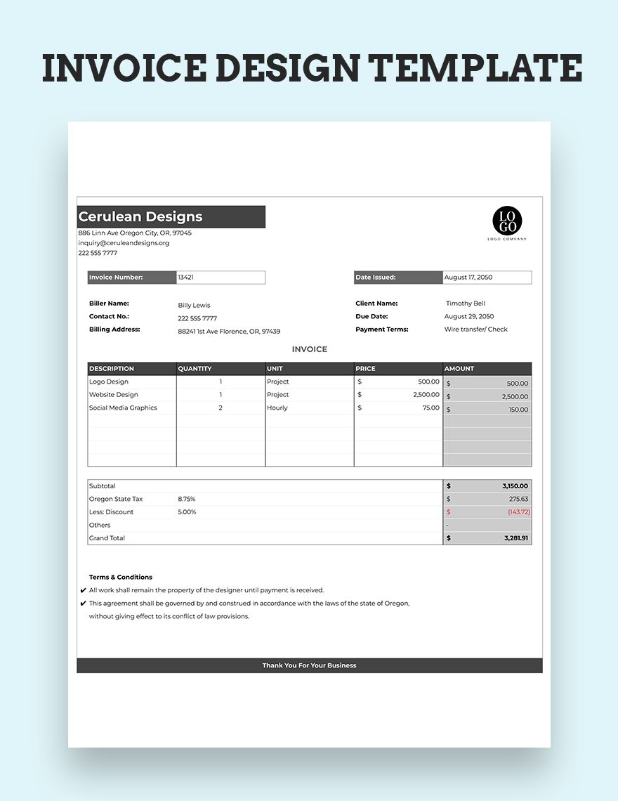 Invoice Design Template - Google Sheets, Excel | Template.net