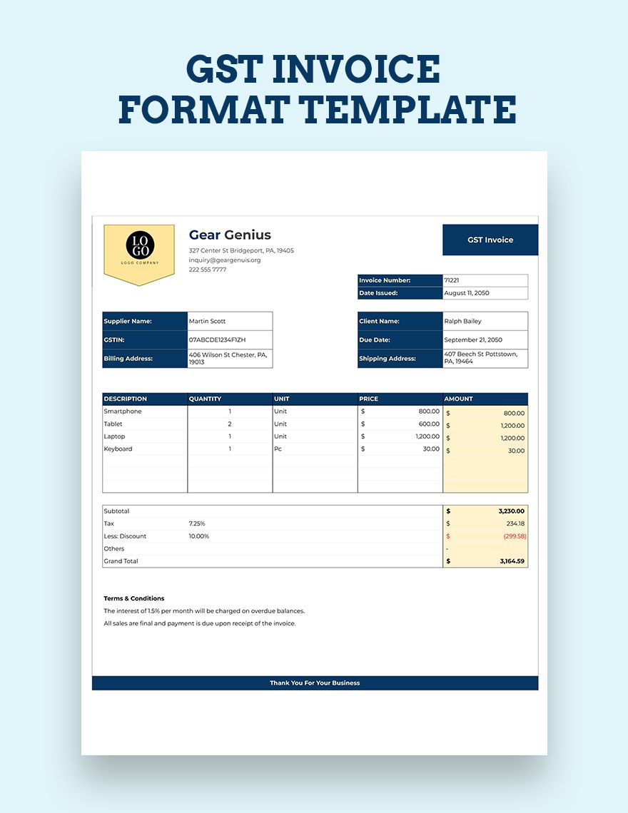 Free Invoice Format Template - Google Docs, Google Sheets, Excel, Word ...