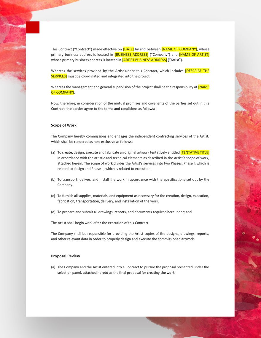 Artist Contract Template - Google Docs, Word, Apple Pages | Template.net
