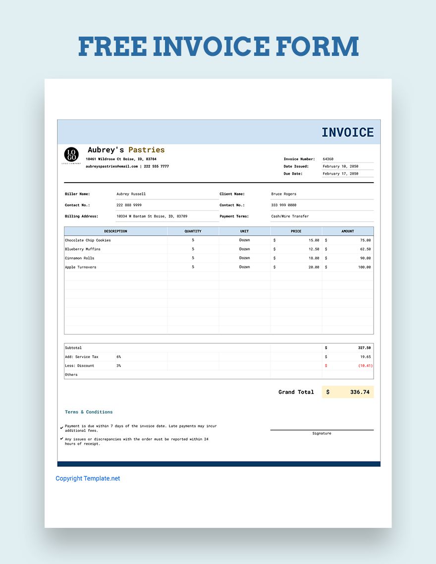 Freelance Invoice Form Template - Google Docs, Google Sheets ...