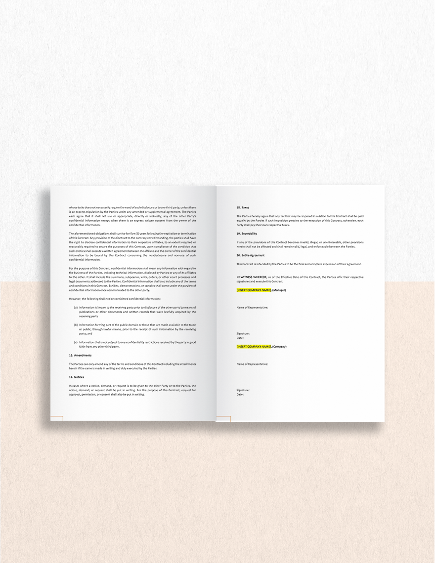 Management Contract Template - Google Docs, Word, Apple Pages ...