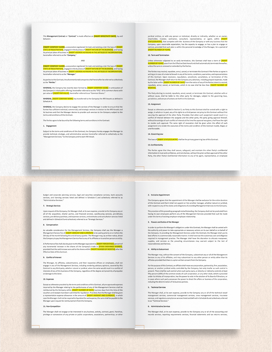 Management Contract Template - Google Docs, Word, Apple Pages ...