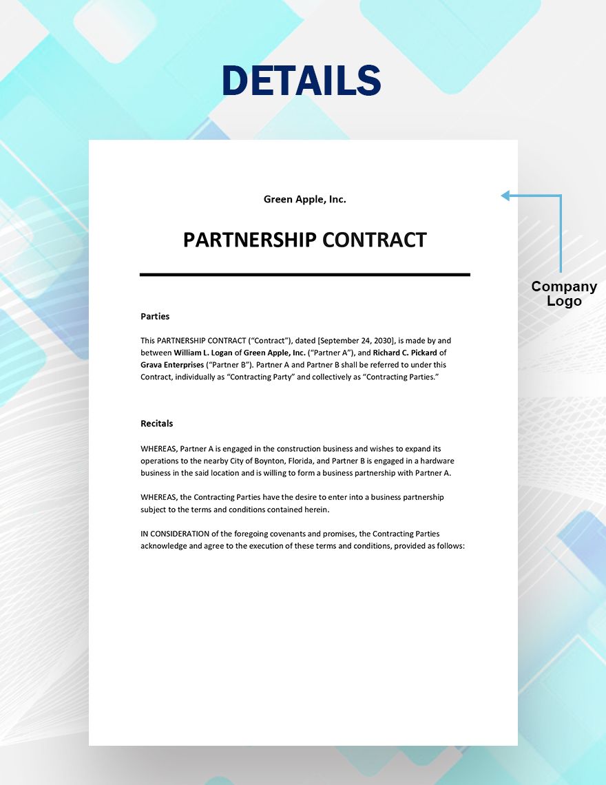 Partnership Contract Template - Google Docs, Word, Apple Pages, PDF ...