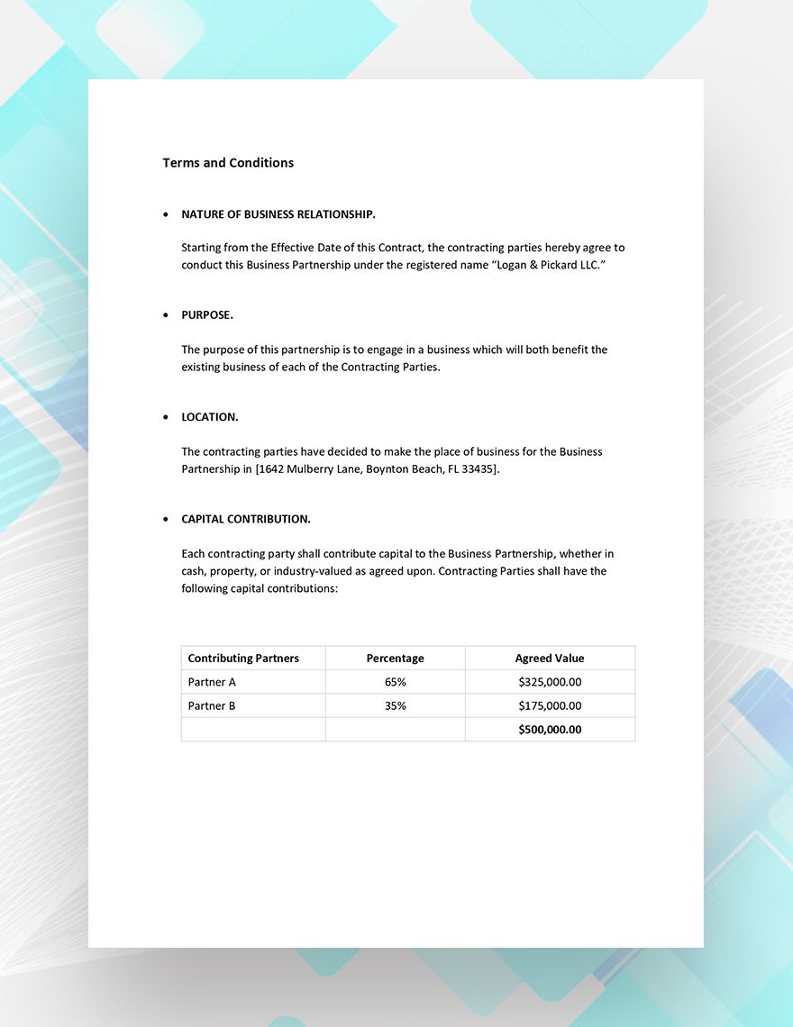 Partnership Contract Template - Google Docs, Word, Apple Pages, PDF ...
