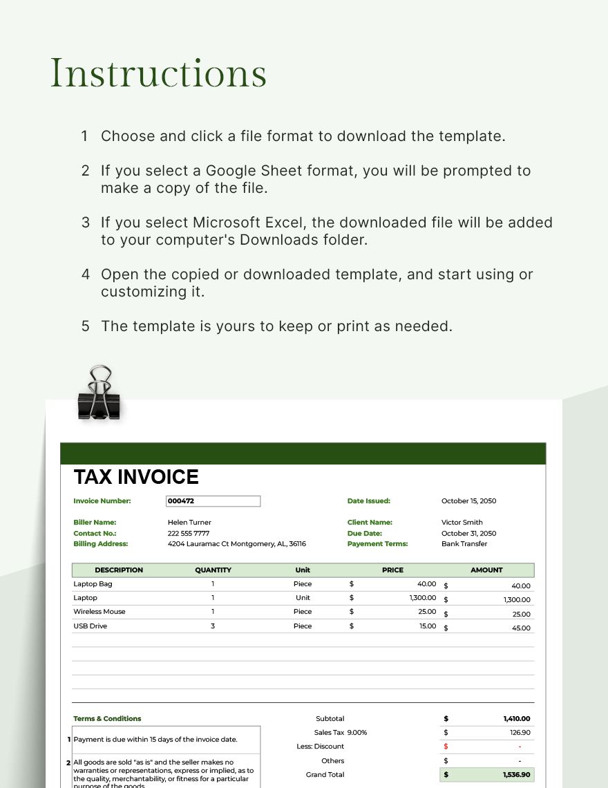 Tax Invoice Format - Google Sheets, Excel | Template.net