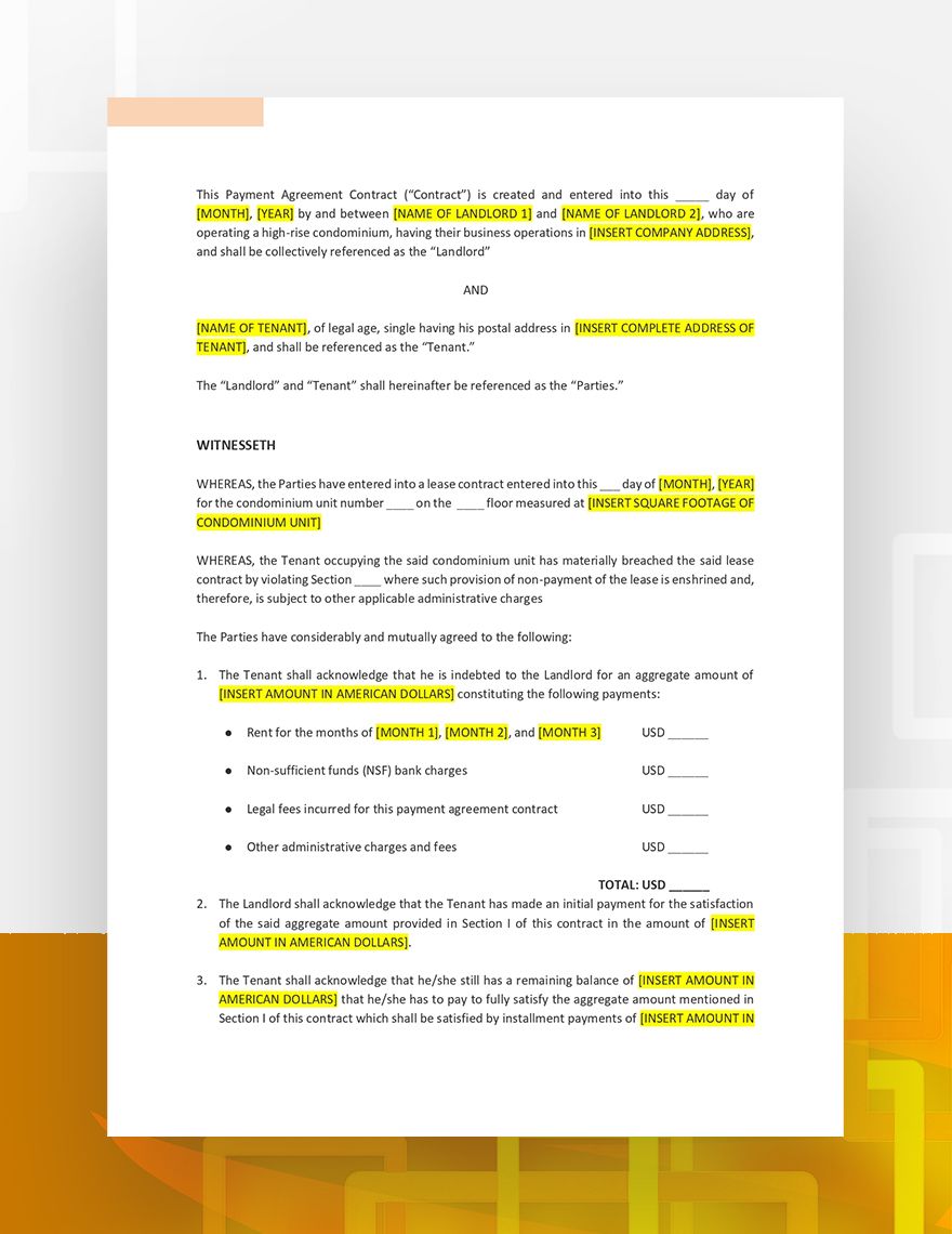 Payment Agreement Contract Template - Google Docs, Word, Apple Pages ...