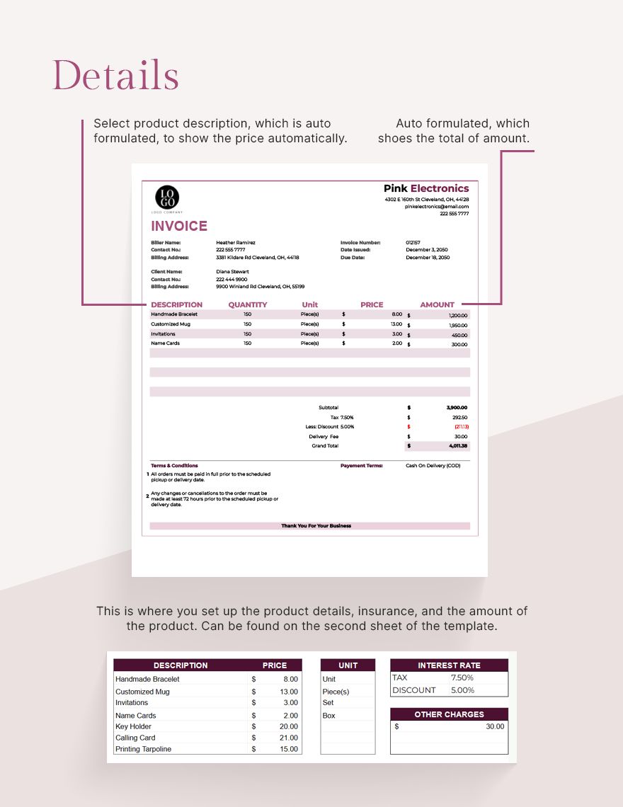 Personal Invoice Template - Google Sheets, Excel | Template.net
