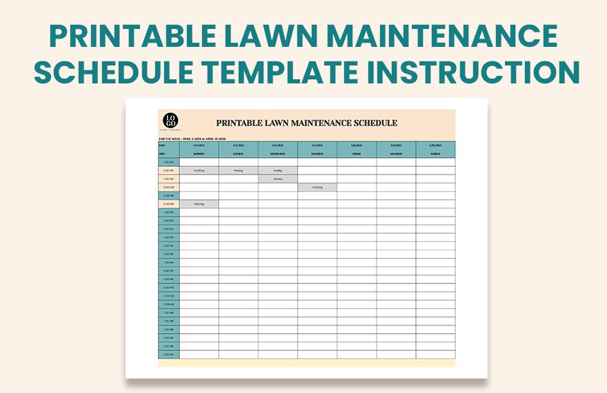 Printable Lawn Maintenance Schedule Template Excel Google Sheets 