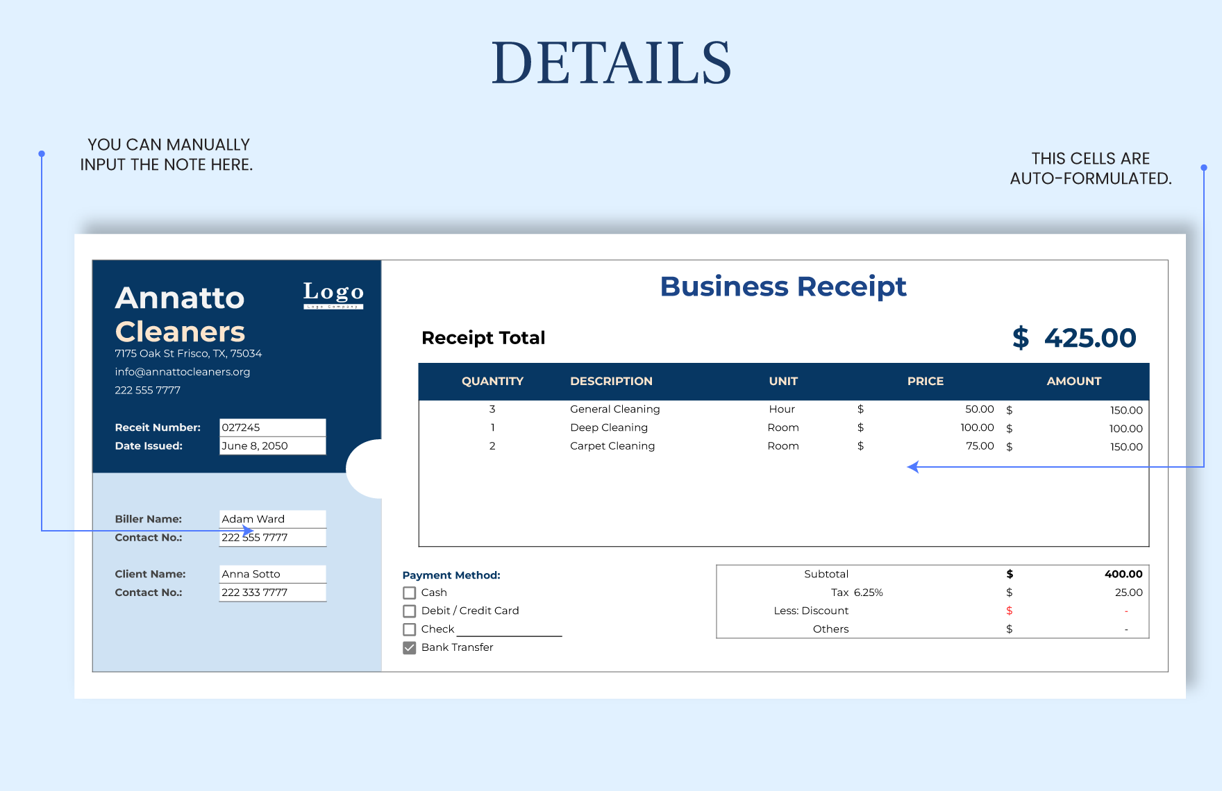 Business Receipt Template - Download in Excel, Google Sheets | Template.net