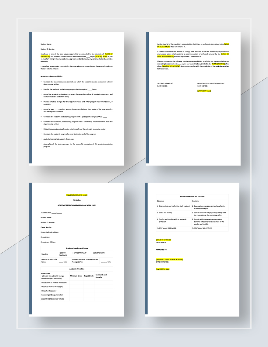 Student Academic Contract Template - Google Docs, Word, Apple Pages ...