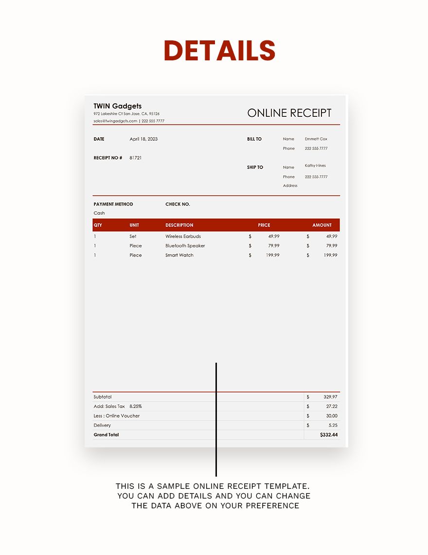 Online Receipt Template - Download in Excel, Google Sheets | Template.net