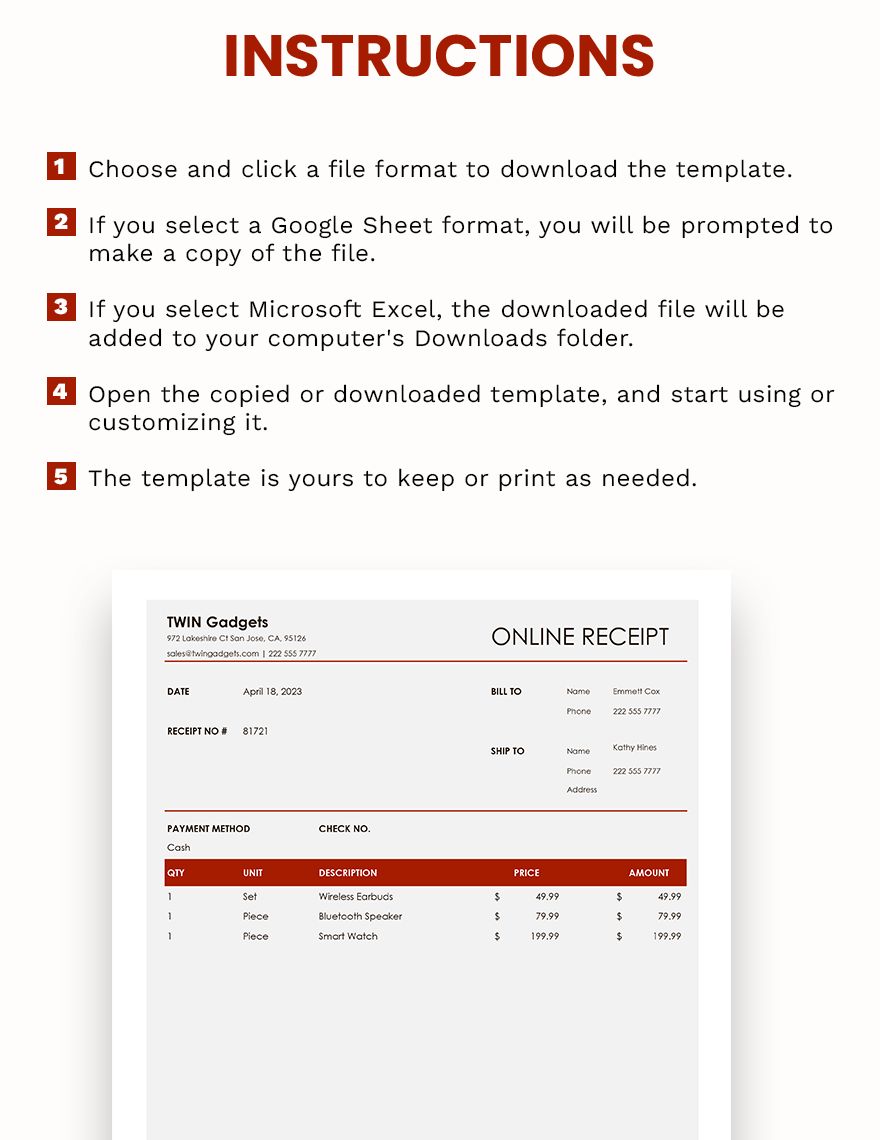 Online Receipt Template - Download in Excel, Google Sheets | Template.net
