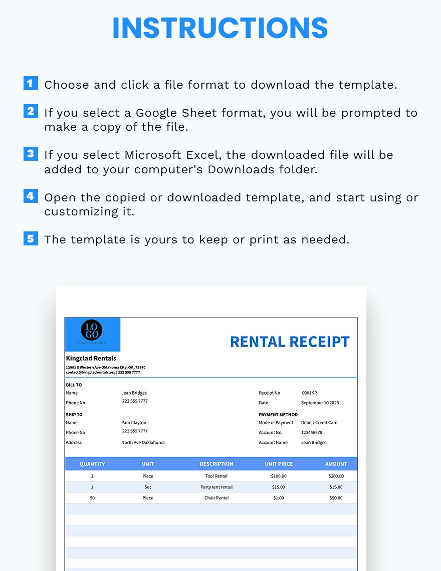 Free Rental Payment Receipt - Download in Excel, Google Sheets ...
