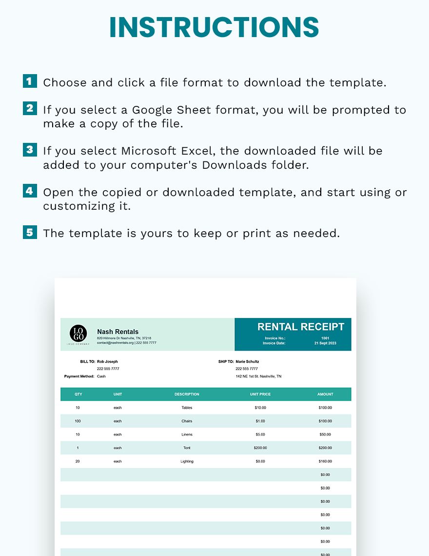 Free Rental Receipt Form - Download in Excel, Google Sheets | Template.net