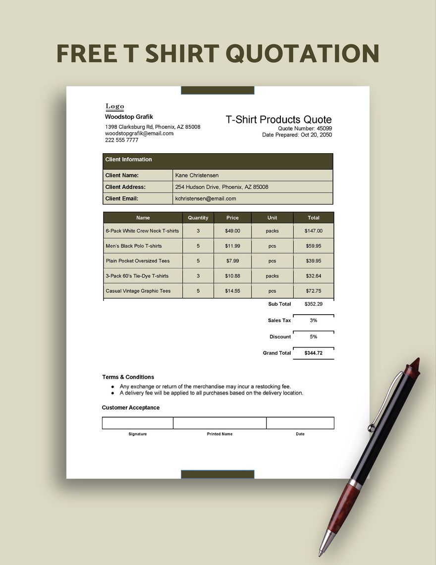 Free T Shirt Quotation Template Google Docs Word Template