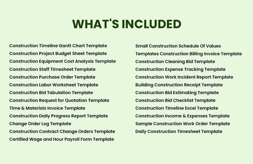 50+ Essential Construction Excel Templates Bundle - Excel, Google ...
