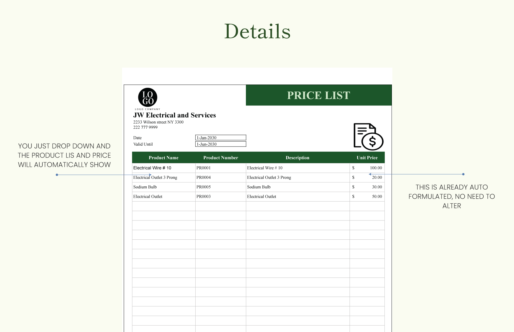 Price List Template - Download in Excel, Google Sheets | Template.net