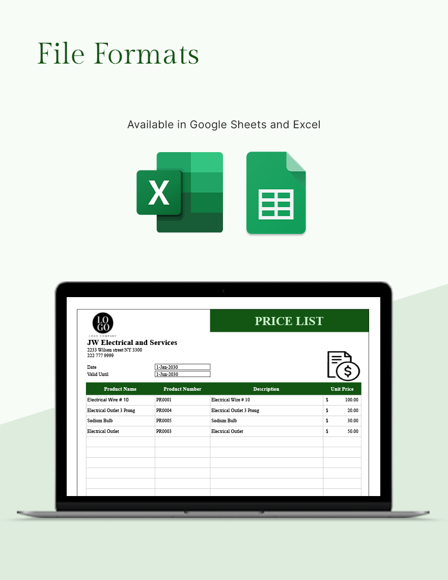 Price List Template - Google Sheets, Excel | Template.net