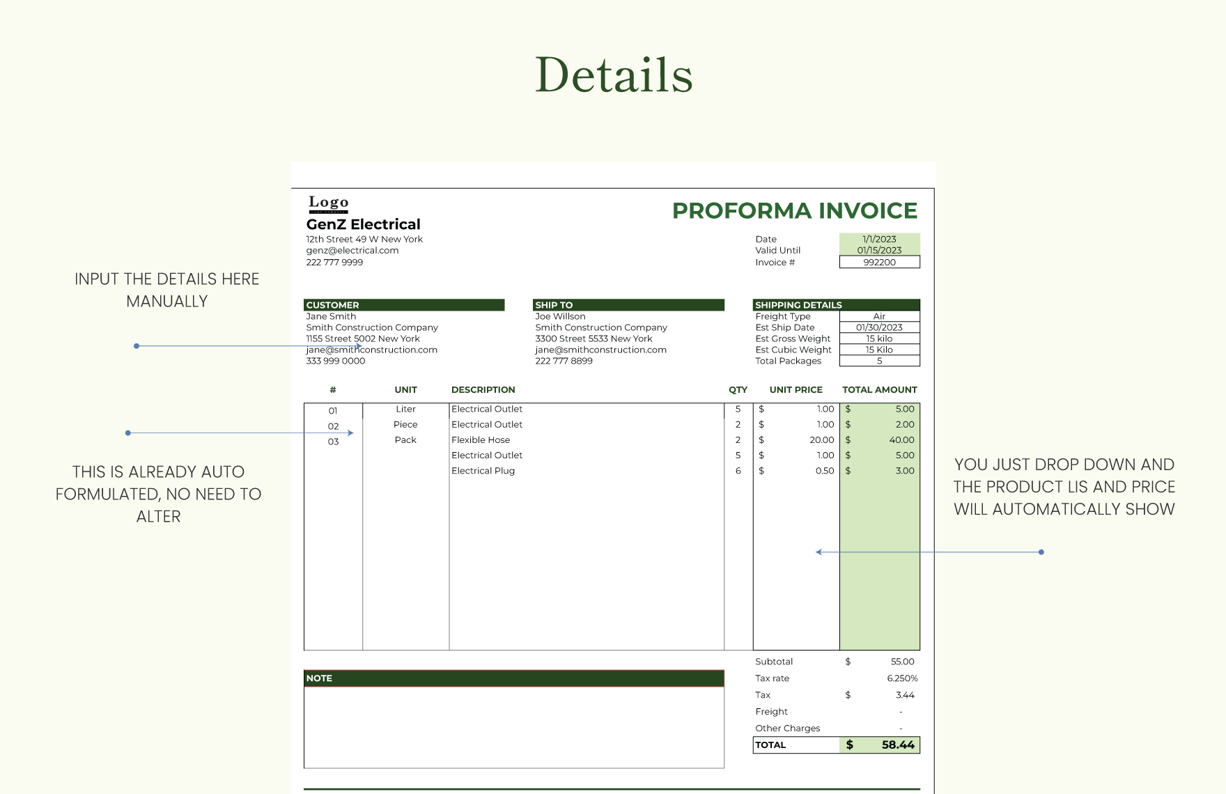 Proforma Invoice Excel Template - Download in Excel, Google Sheets ...