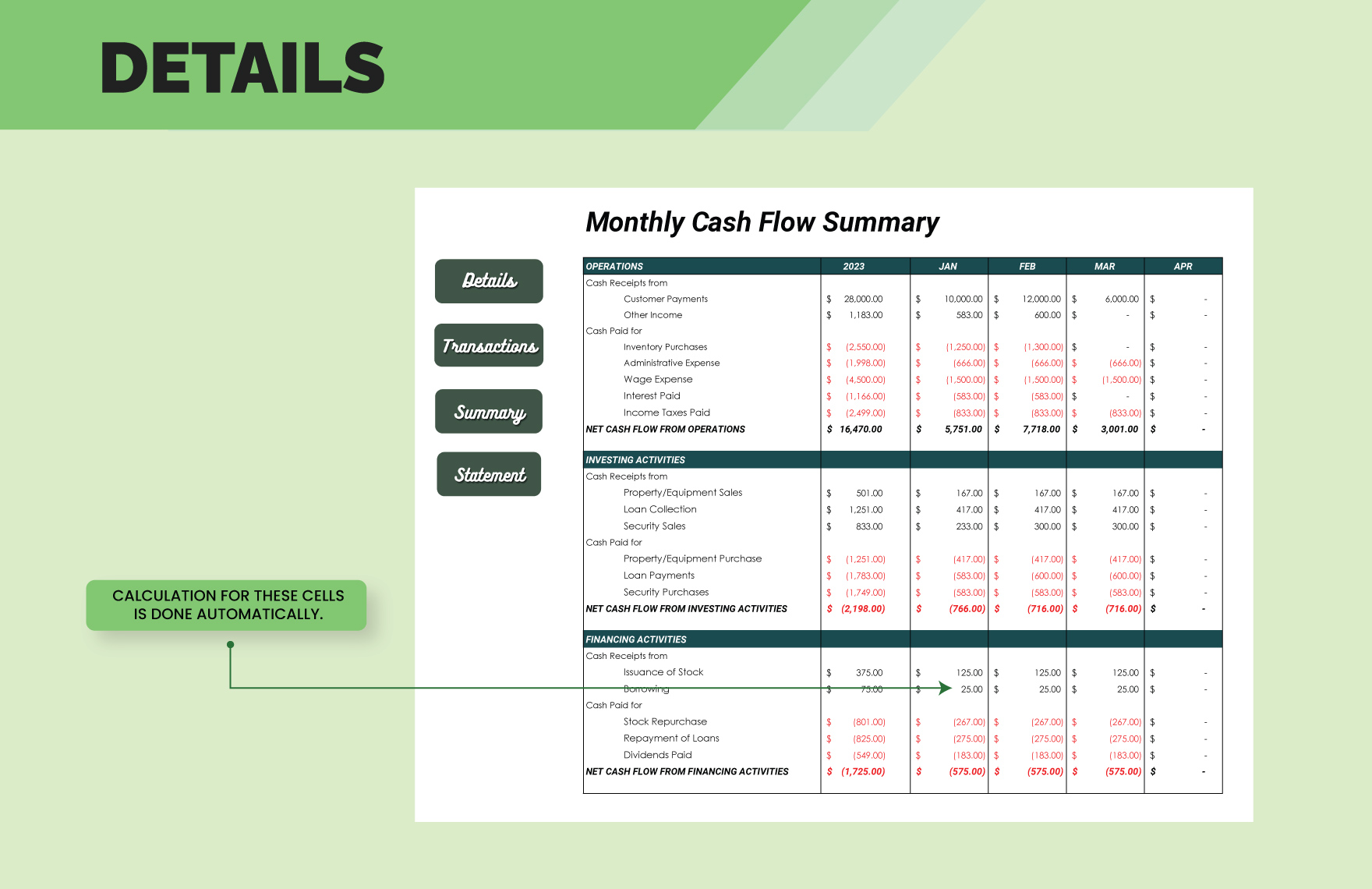 Cash Flow Statement Template - Download in Excel, Google Sheets ...