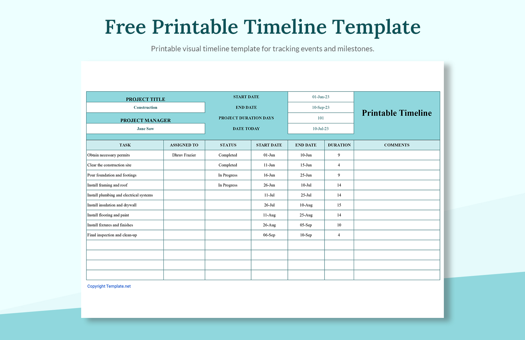 Free Printable Timeline Template - Download in Excel, Google Sheets ...