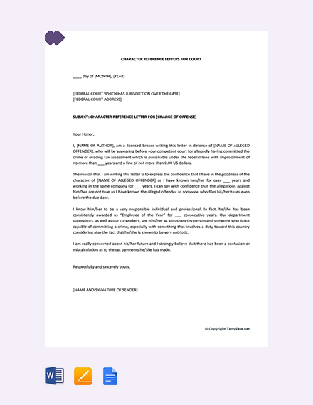 Character Letter For Court For Family Member Template Google Docs 