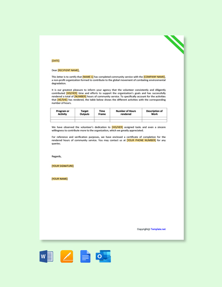 FREE Community Service Letter From Church Template - Word | Google Docs ...