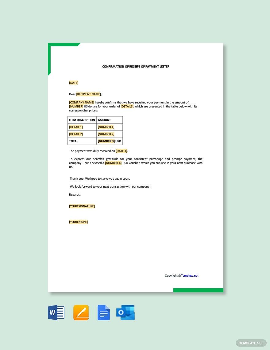 Confirmation Of Receipt Of Payment Letter Download In Word Google 