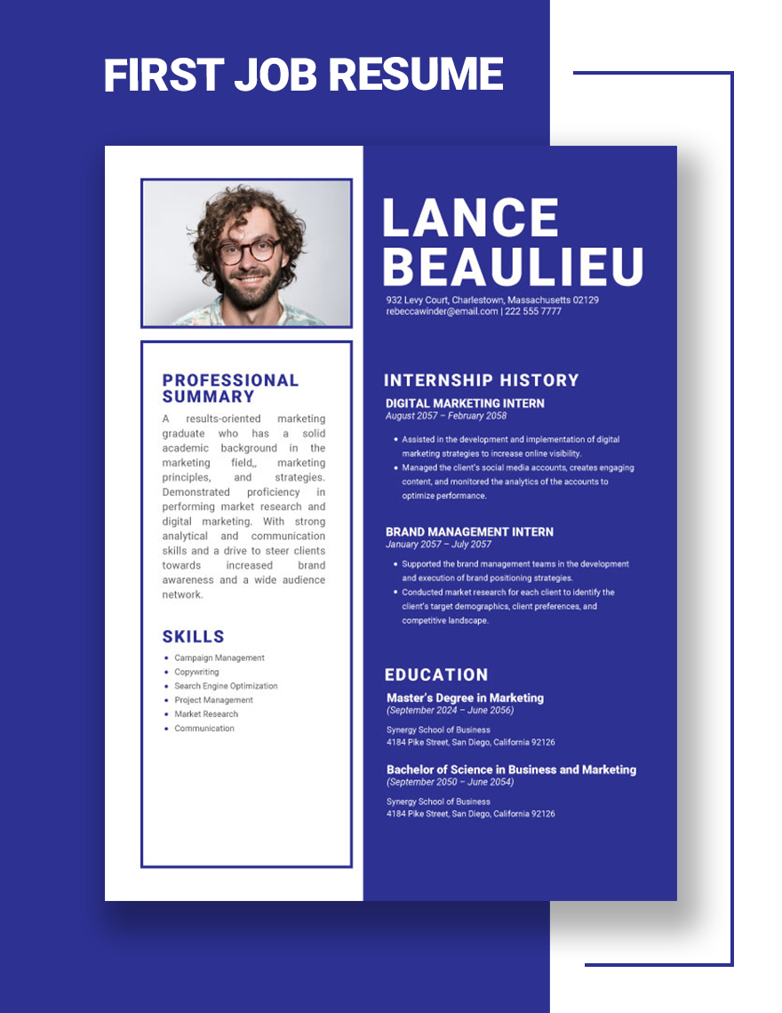 Free First Job Resume Template Download In Word Template