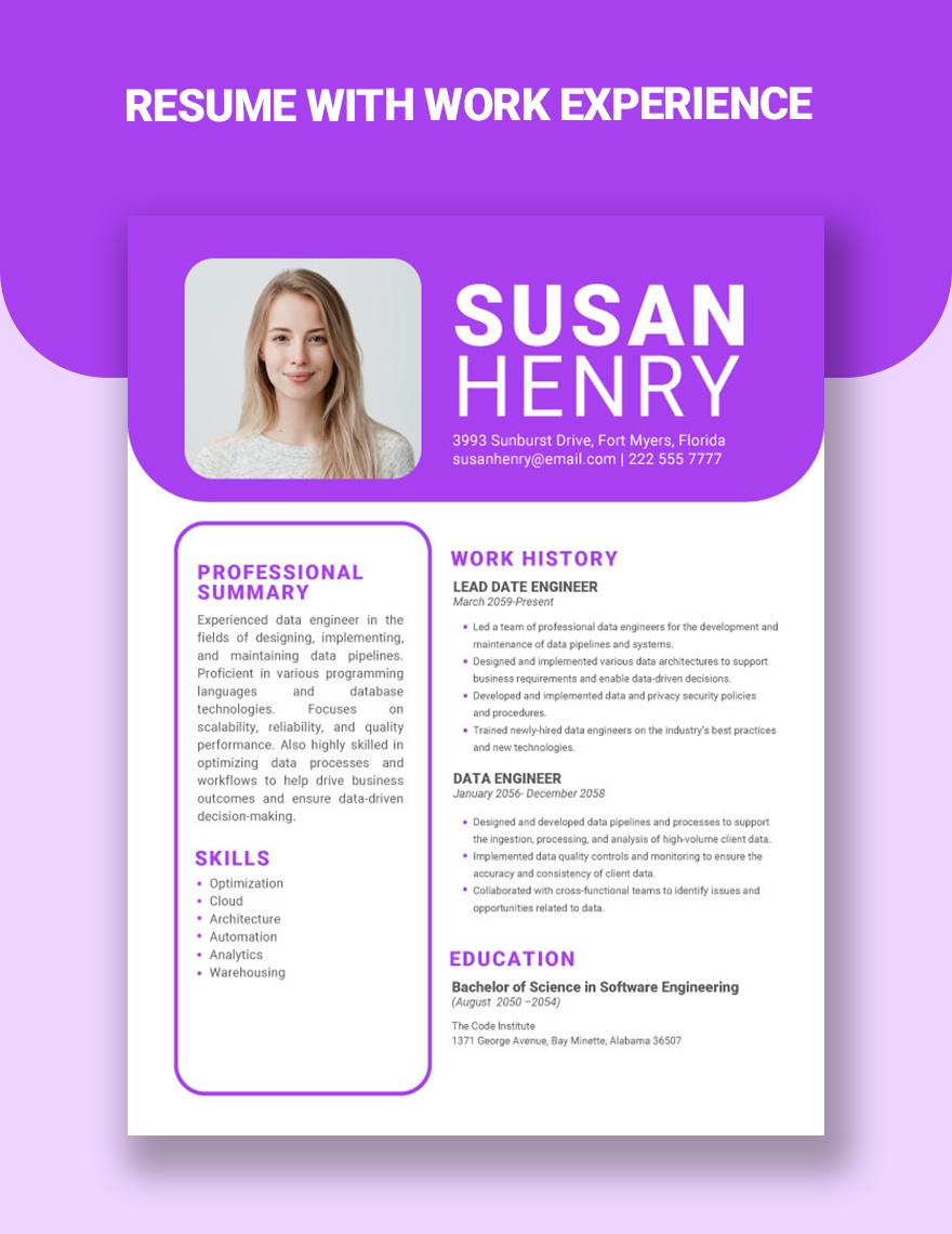 Free Resume With Work Experience Template Download In Word Template