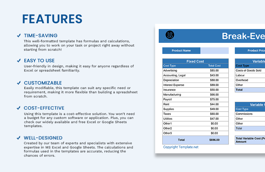 Break Even Analysis Spreadsheet Template - Google Sheets, Excel ...