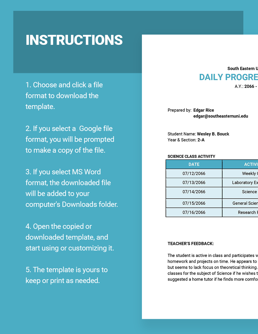 Daily Progress Report Card - Download in Word | Template.net