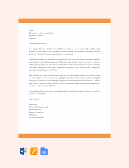 Free Academic Reference Letter Template
