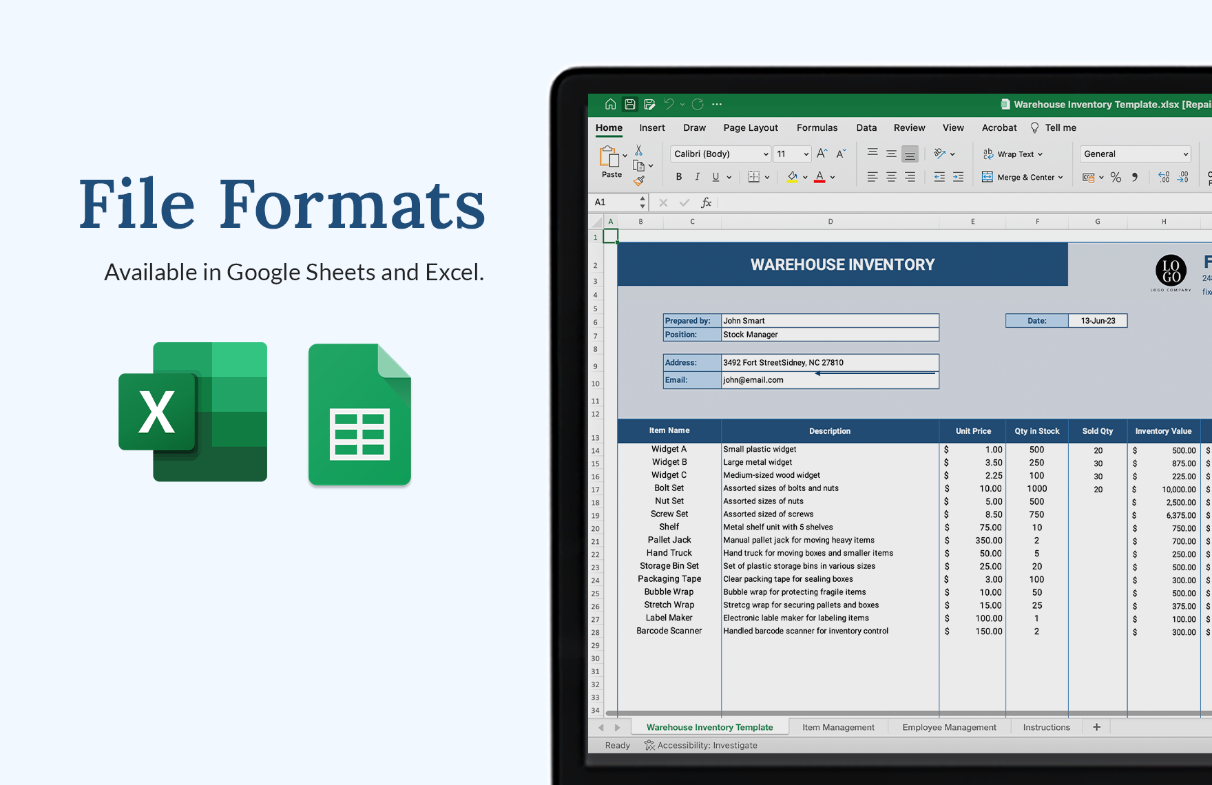 Warehouse Inventory Template - Download in Excel, Google Sheets ...