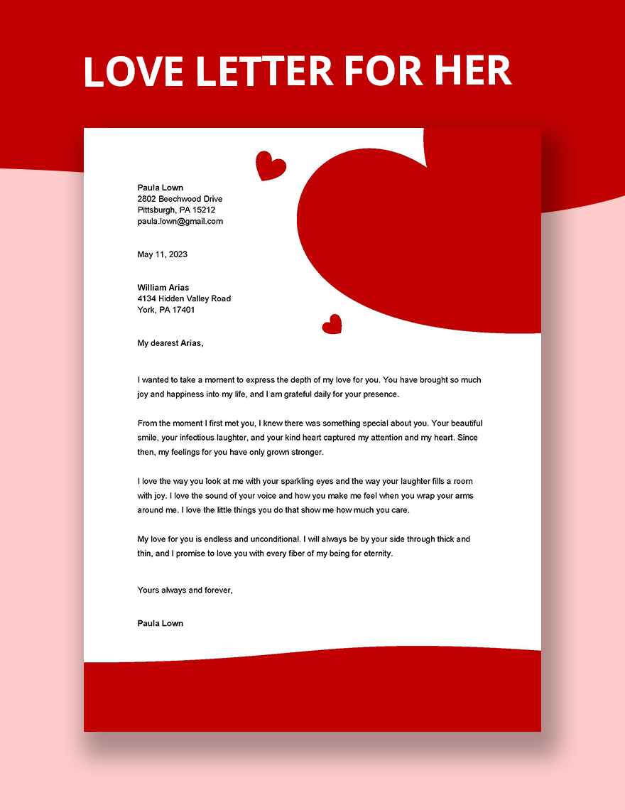 Love Letter For Her Template Google Docs Word Template