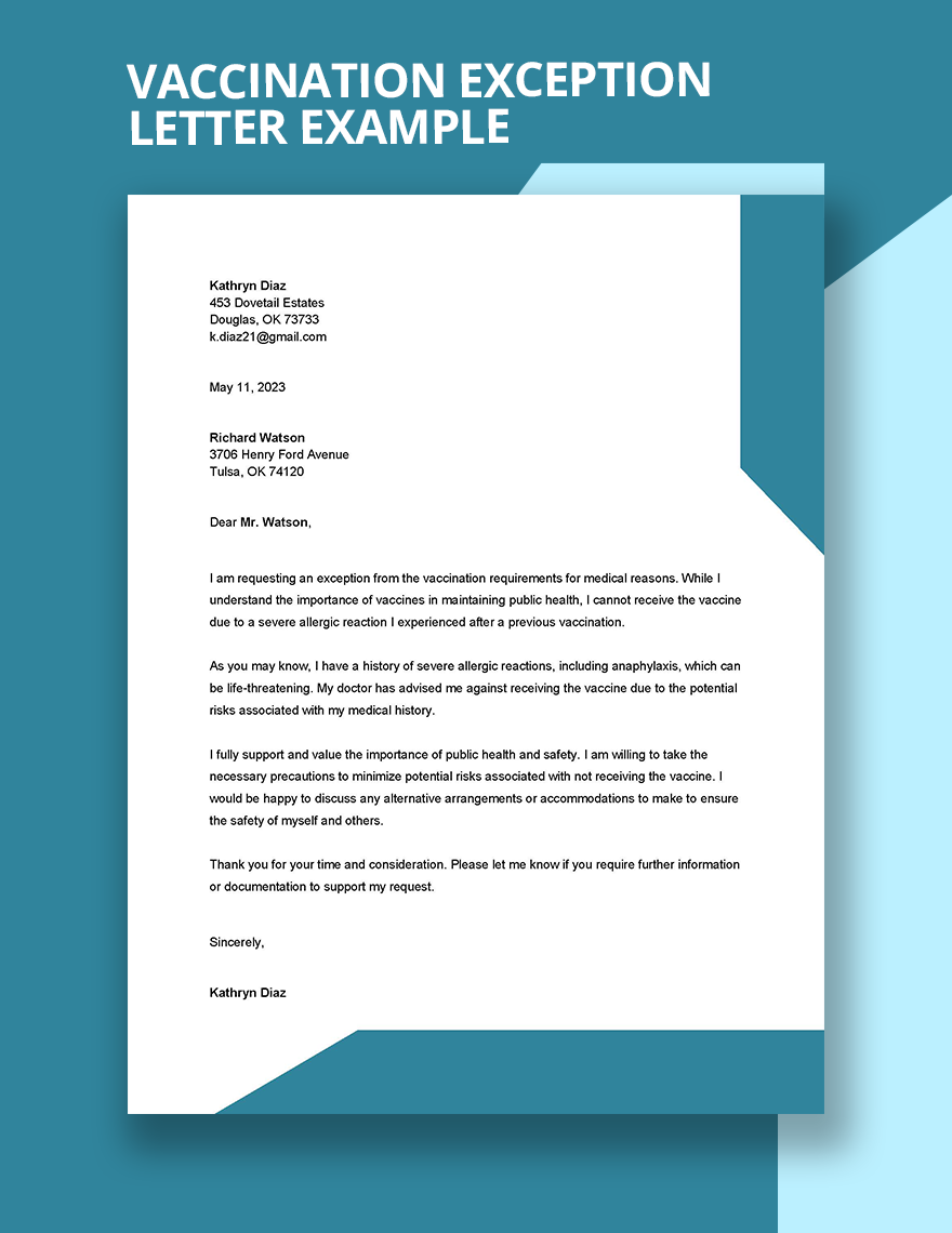 Free Vaccination Exception Letter Example Template Word Google Docs 
