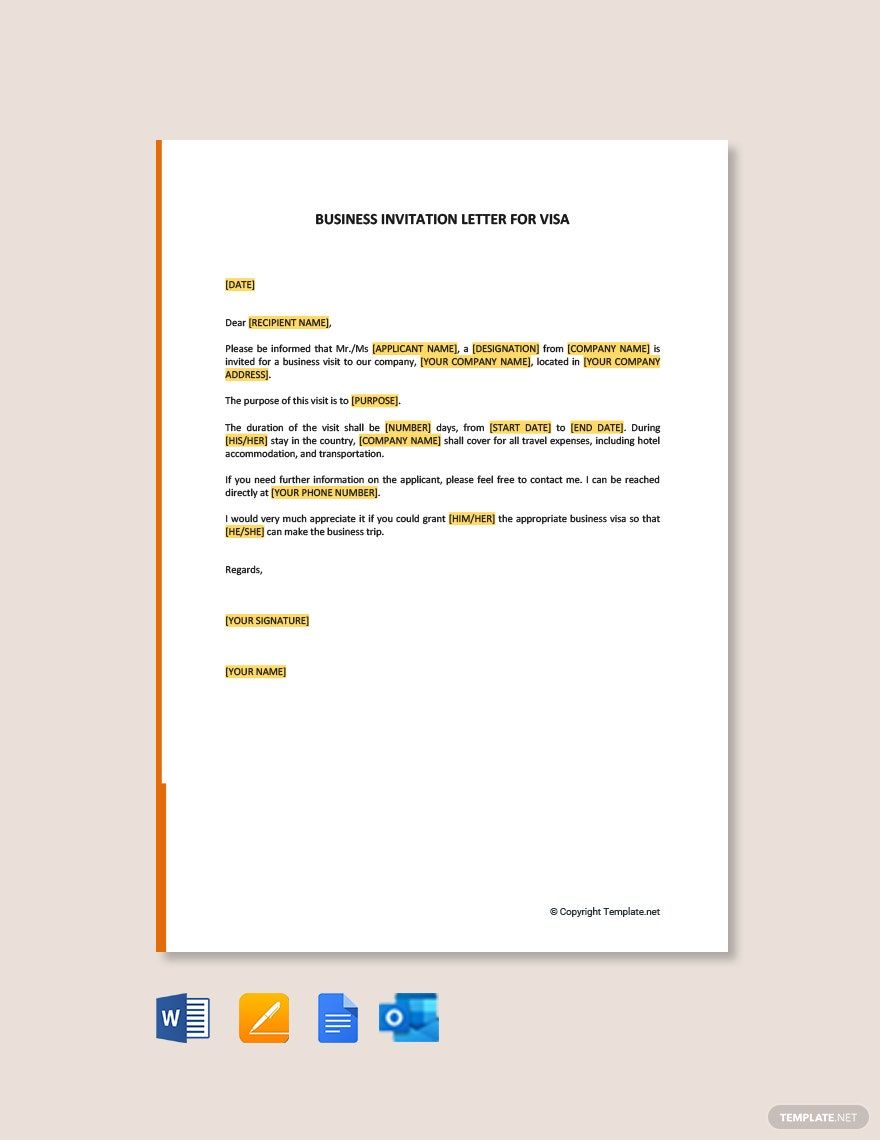 FREE Visa Invitation Letter Template Download In Word Google Docs 