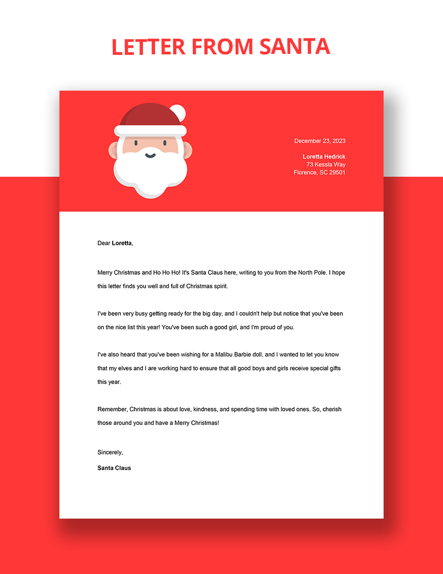 Letter From Santa Template Google Docs Word Template