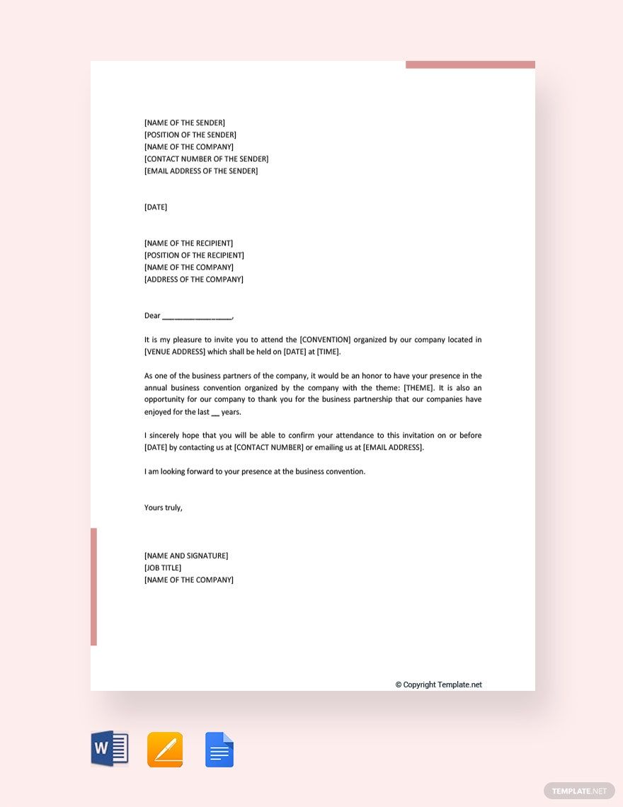 Business Invitation Letter Google Docs Templates Design Free 