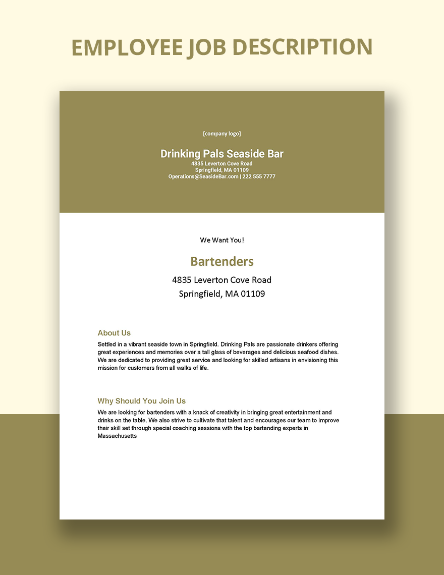 Employee Job Description Template Google Docs Word Template