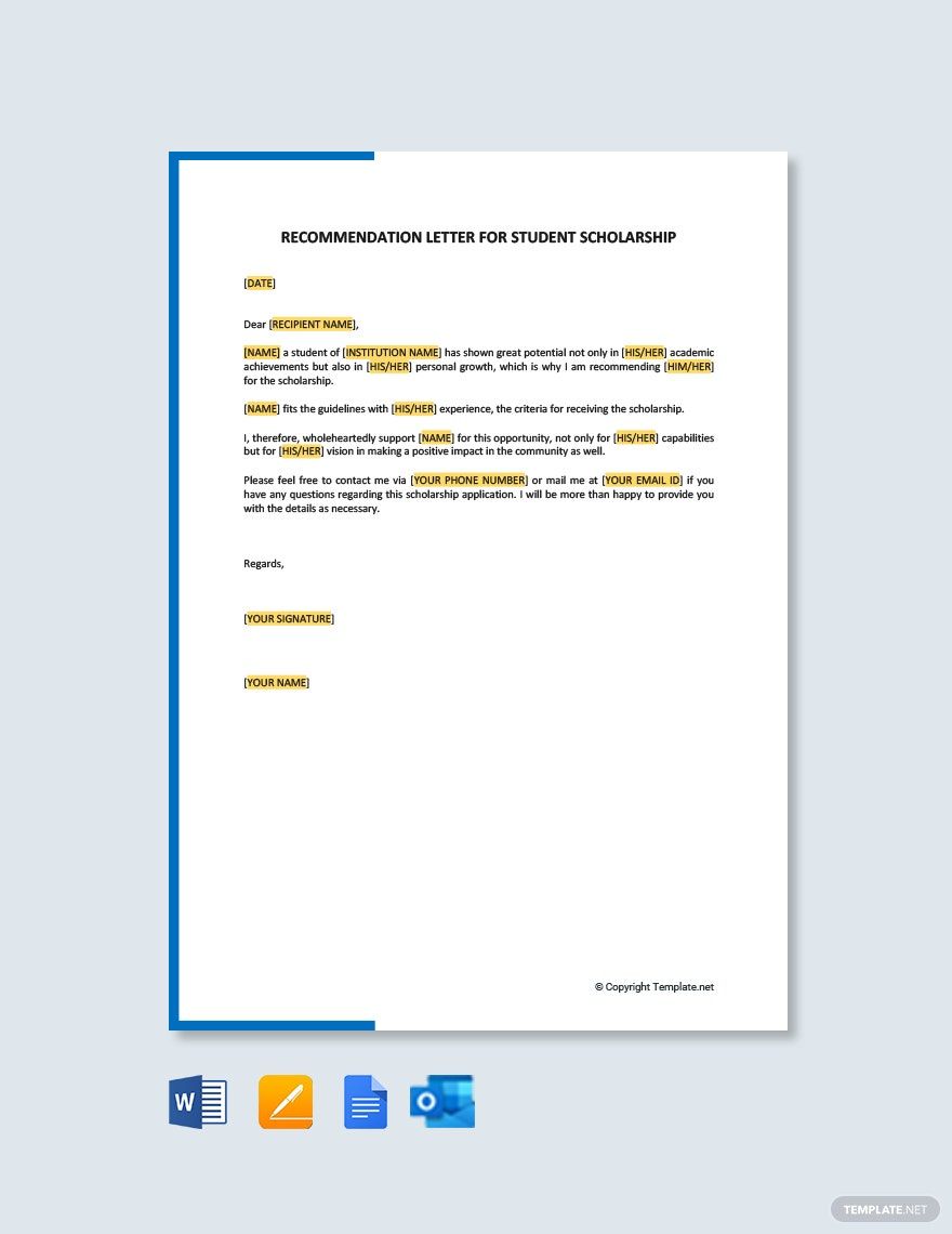 15 Superb Scholarship Recommendation Letter Examples Teaching Expertise