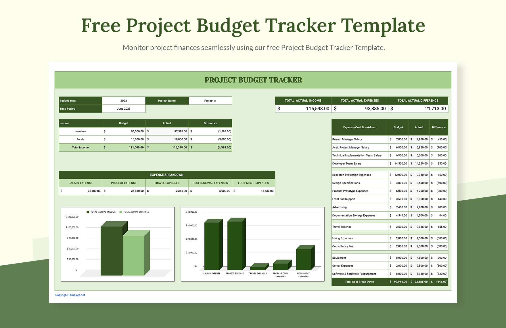Free Project Budget Tracker Template Download In Excel Google Sheets