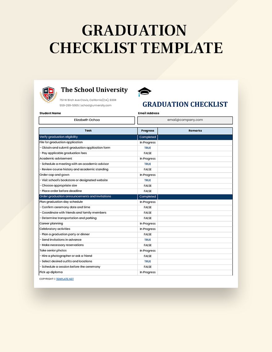 Graduation Checklist Template Google Sheets Excel Template