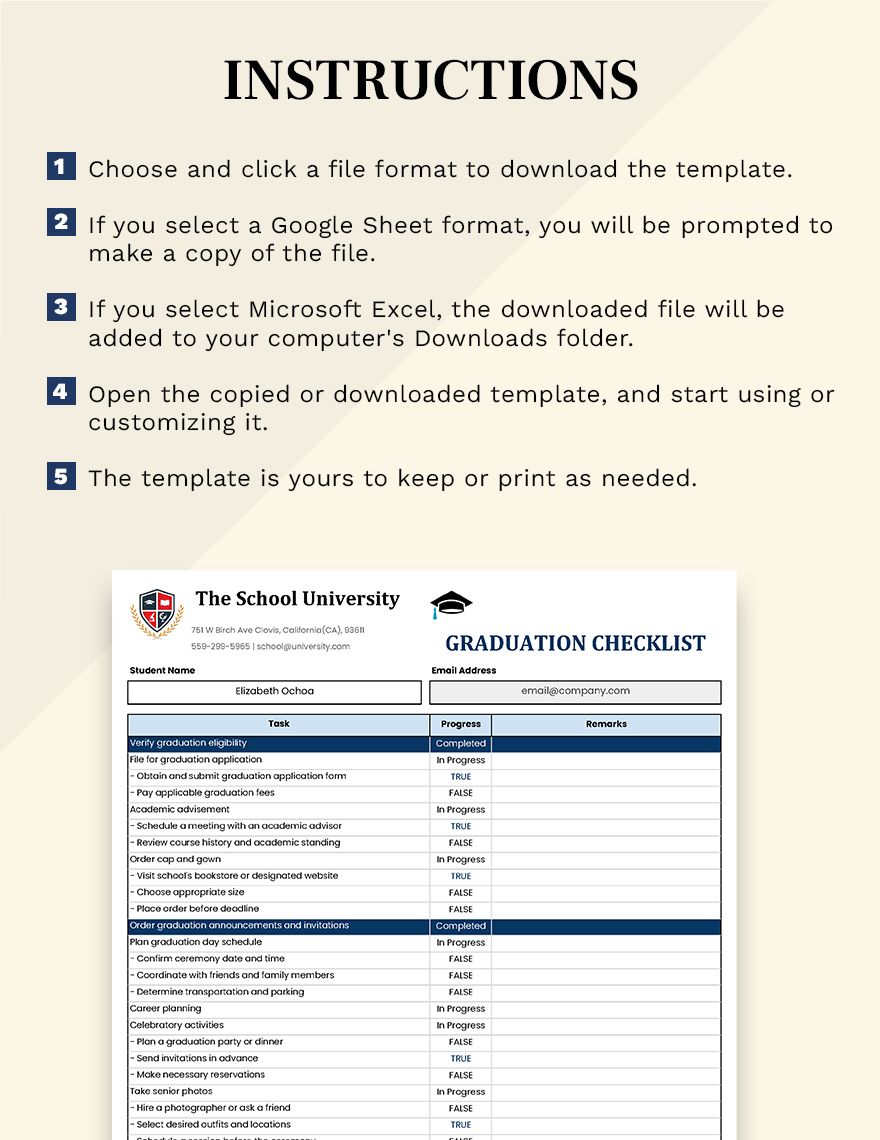 Graduation Checklist Template - Google Sheets, Excel | Template.net