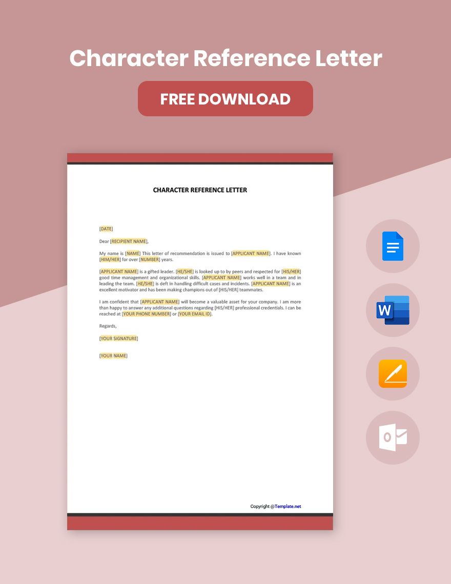 Character Reference Letter for Administrative Assistant - Google Docs ...