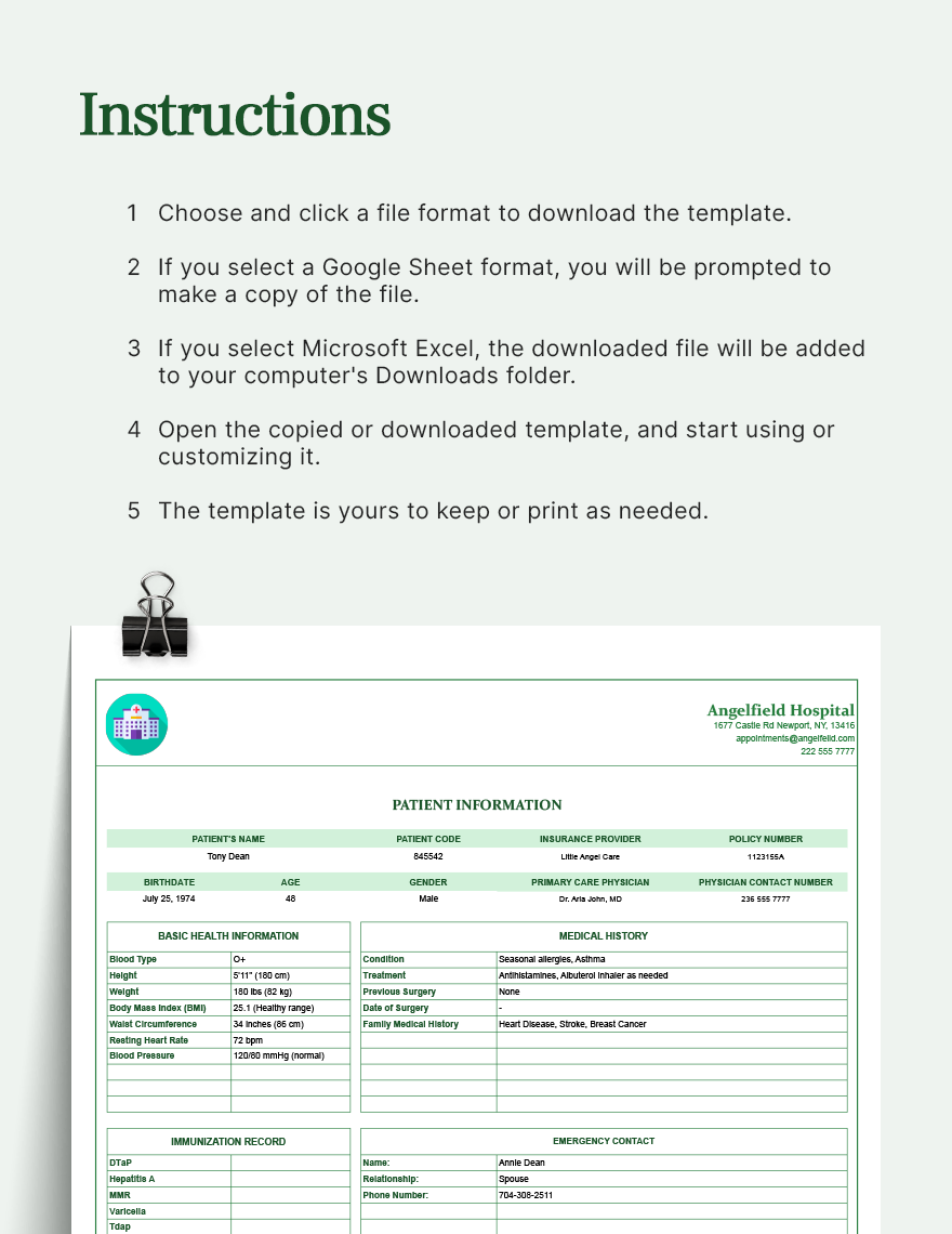 Patient Information Template - Google Sheets, Excel | Template.net